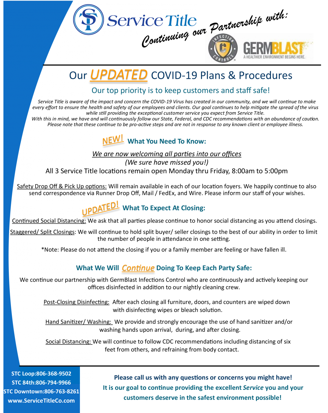 COVID-19 Plans & Procedures - Lubbock, Texas | Service Title